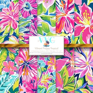 Vibrant Preppy Tropical Digital Paper, 10 Seamless Colorful Floral ...