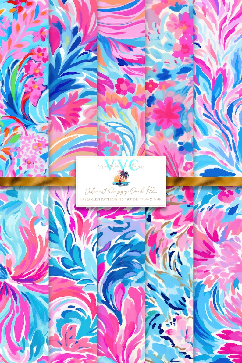 Vibrant Preppy Pack #2 Digital Paper, 10 Seamless Beach Patterns for ...