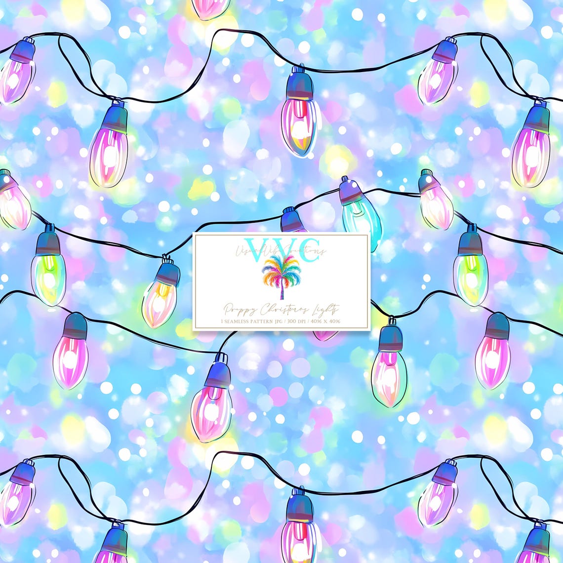 Preppy Christmas Lights Digital Paper, 1 Seamless Pattern for Scrapbook ...