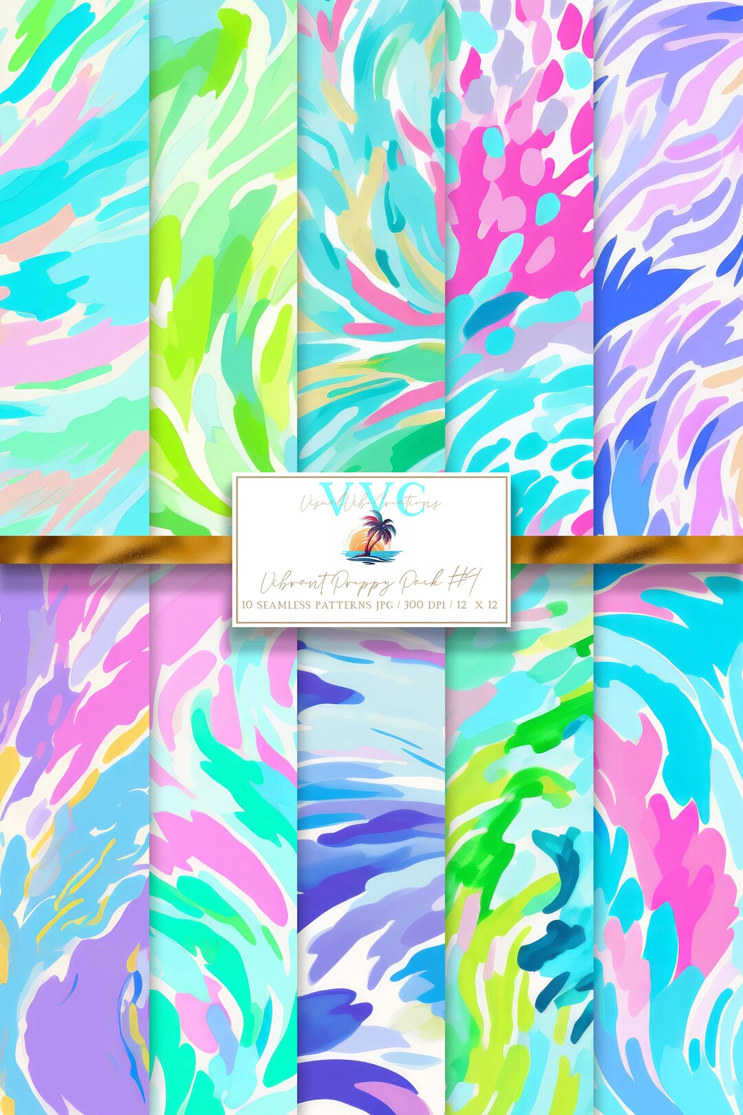 Vibrant Preppy Pack 4 Digital Paper, 10 Seamless Beach Patterns for ...