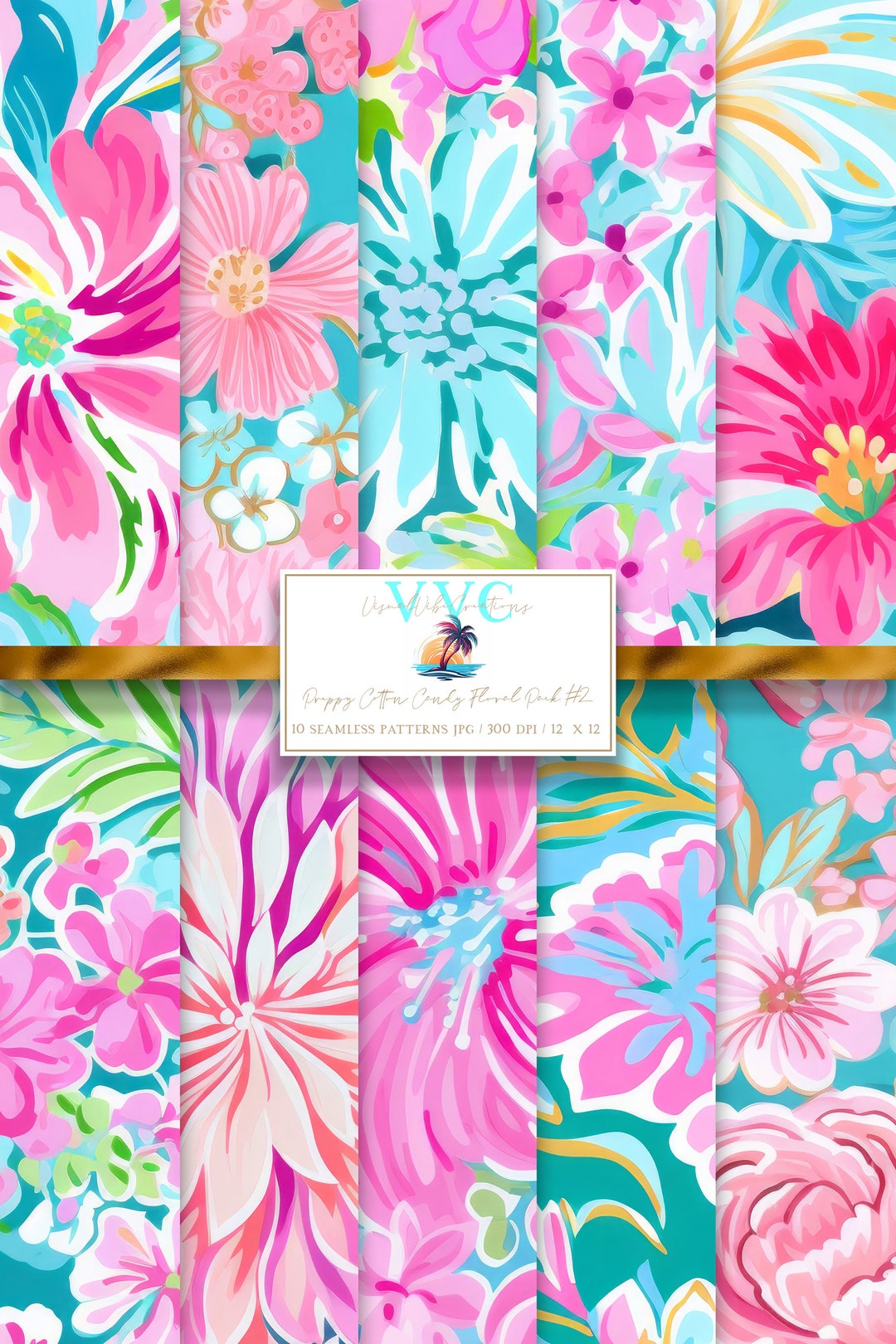 Preppy Cotton Candy Floral Pack #2 Digital Paper, 10 Seamless Flower ...