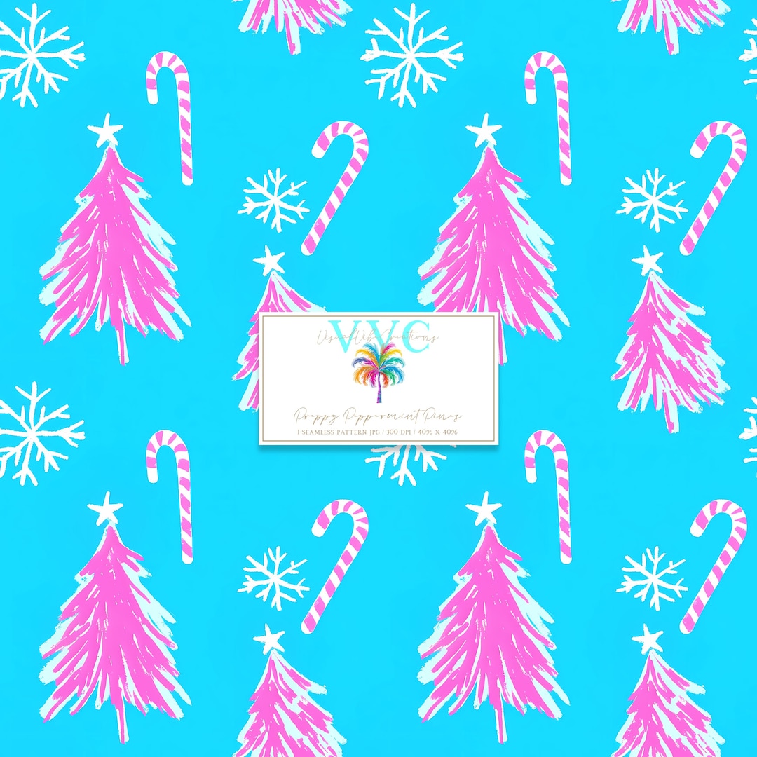 Preppy Peppermint Pines Seamless Pattern, Candy Cane Christmas Digital ...