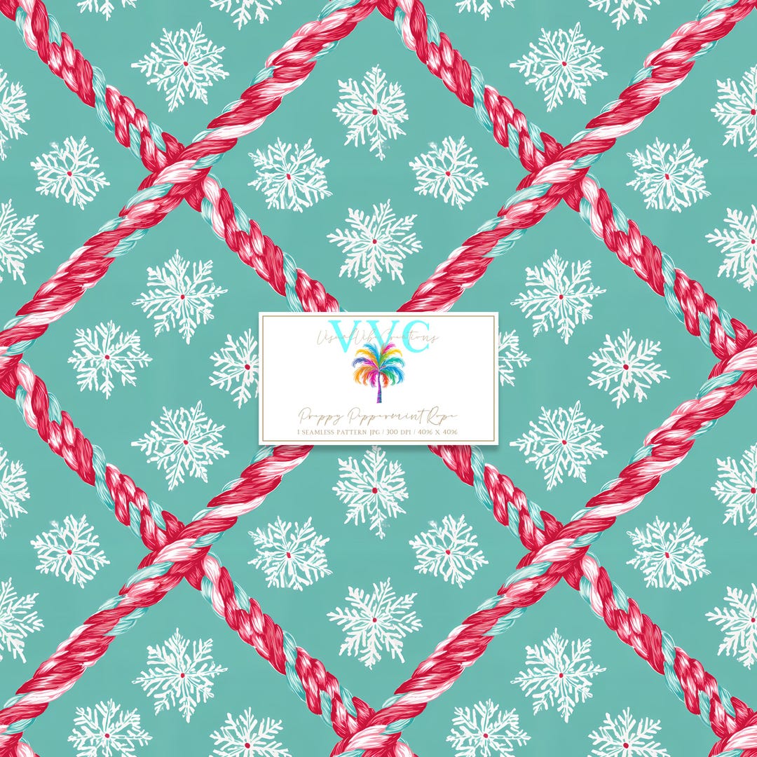 Preppy Peppermint Rope, 1 Seamless Pattern, Christmas Digital Paper ...