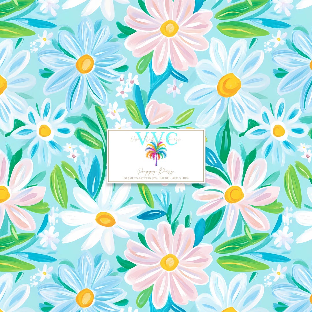 Preppy Daisy Digital Paper, 1 Seamless Pattern for Printable Scrapbook ...