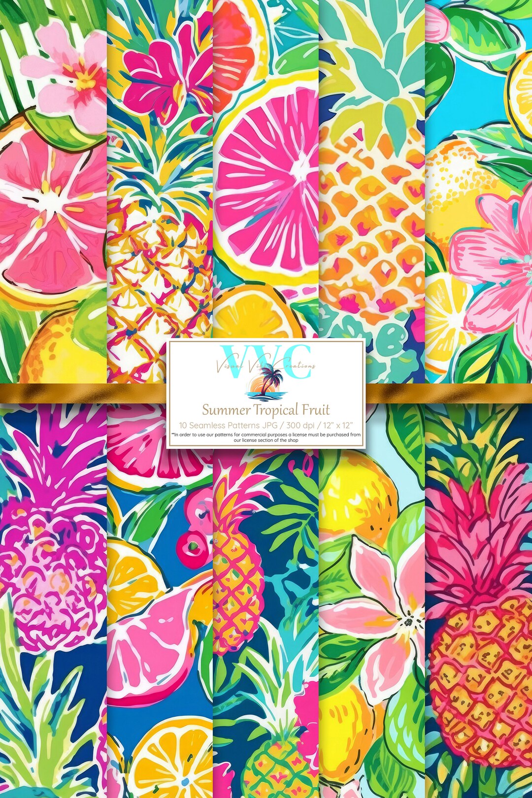 Summer Tropical Fruit Digital Paper 10 Seamless Preppy - Etsy