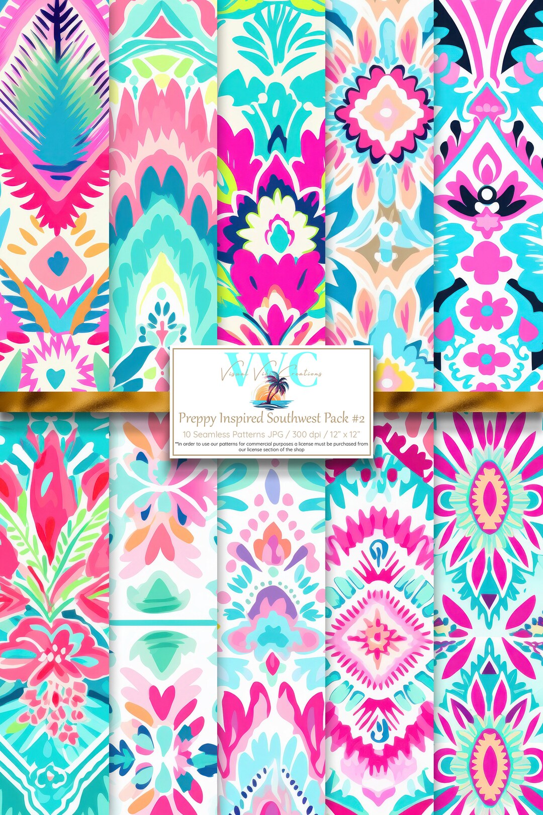 Preppy Inspired Southwest Pack 2 Digital Paper, 10 Seamless Patterns ...