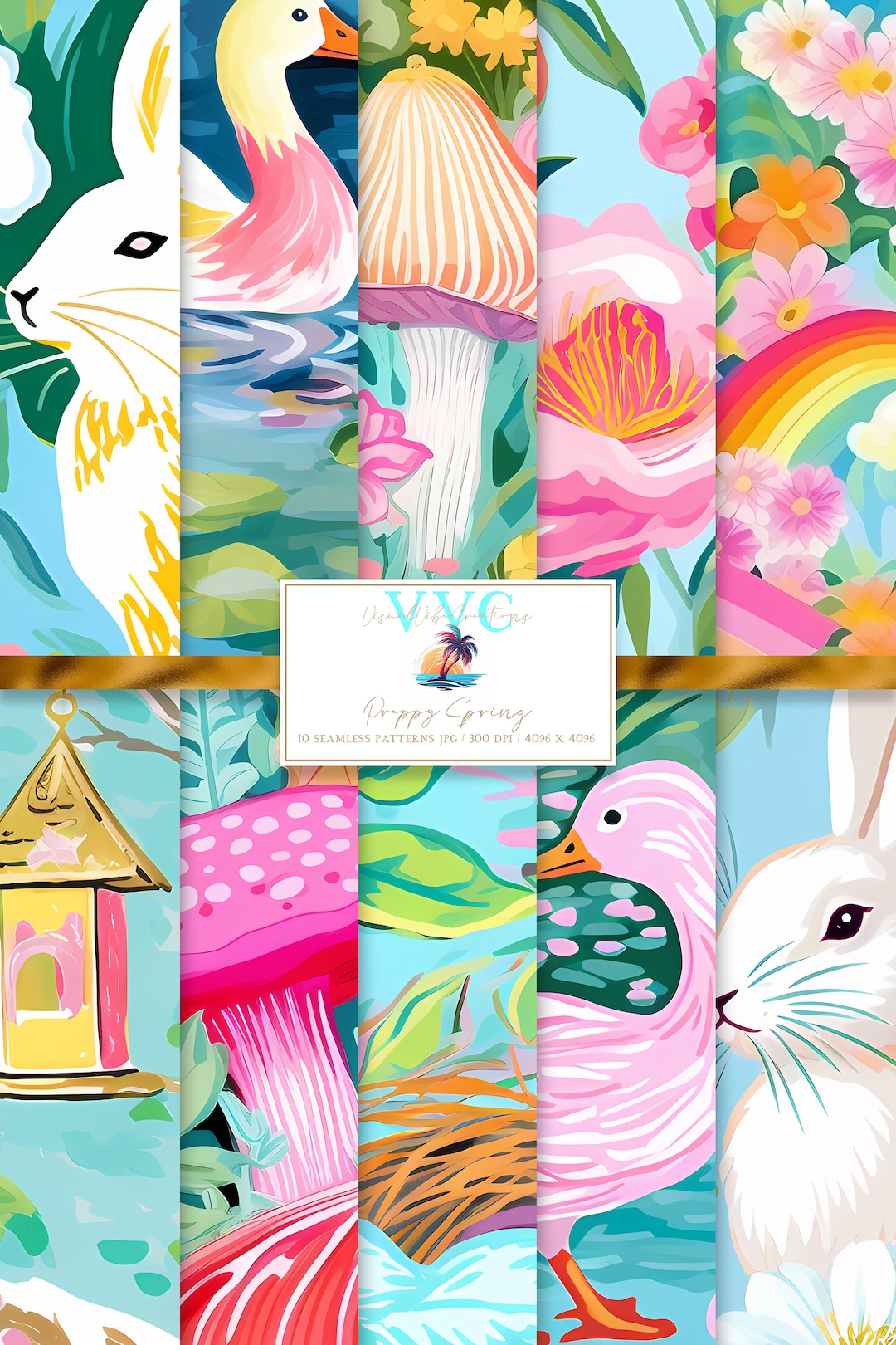 Preppy Spring Digital Paper, 10 Seamless Patterns for Printable ...