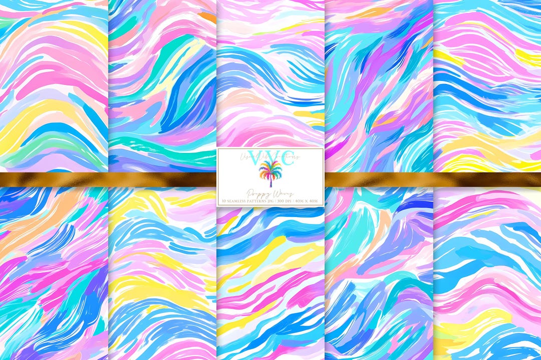 Preppy Waves Digital Paper, 10 Seamless Patterns for Scrapbook Paper ...