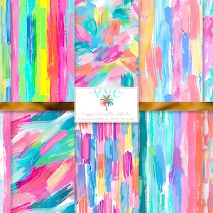 Preppy Vibrant Brushstrokes Digital Paper, 10 Seamless Beach Patterns ...