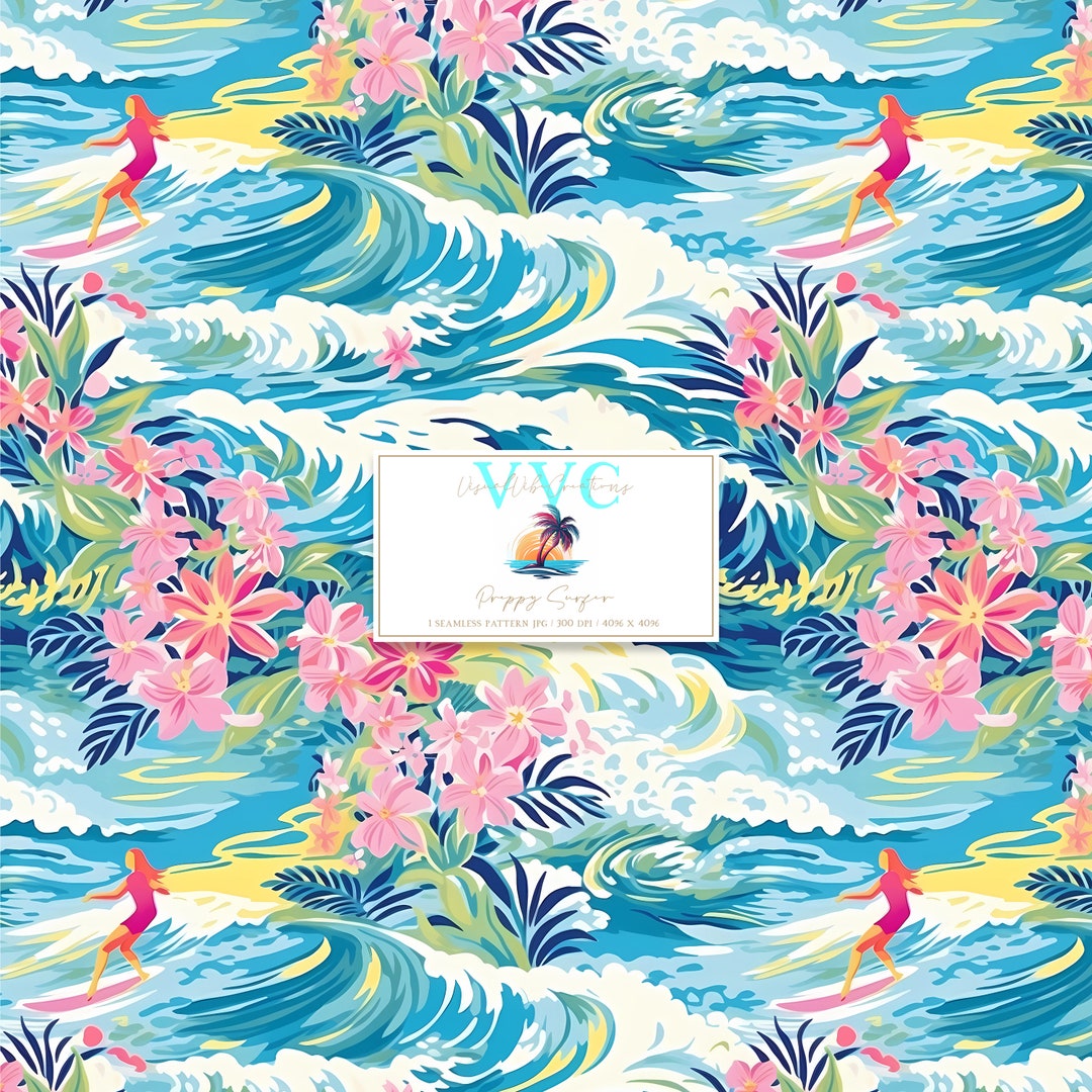Preppy Surfer Digital Paper, 1 Seamless Tropical Pattern for Printable ...