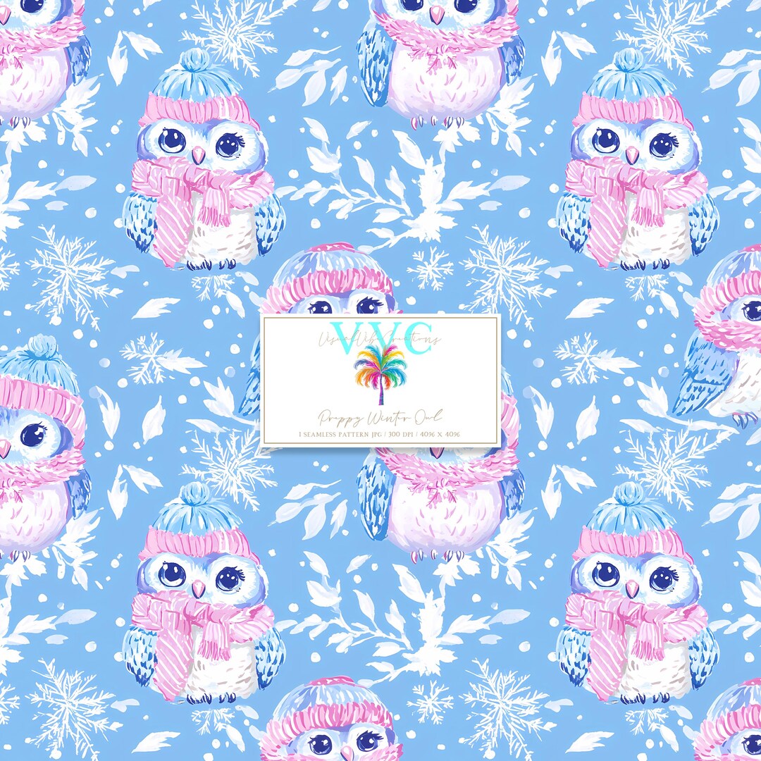 Preppy Winter Owl Digital Paper, 1 Seamless Pattern for Scrapbook Paper ...