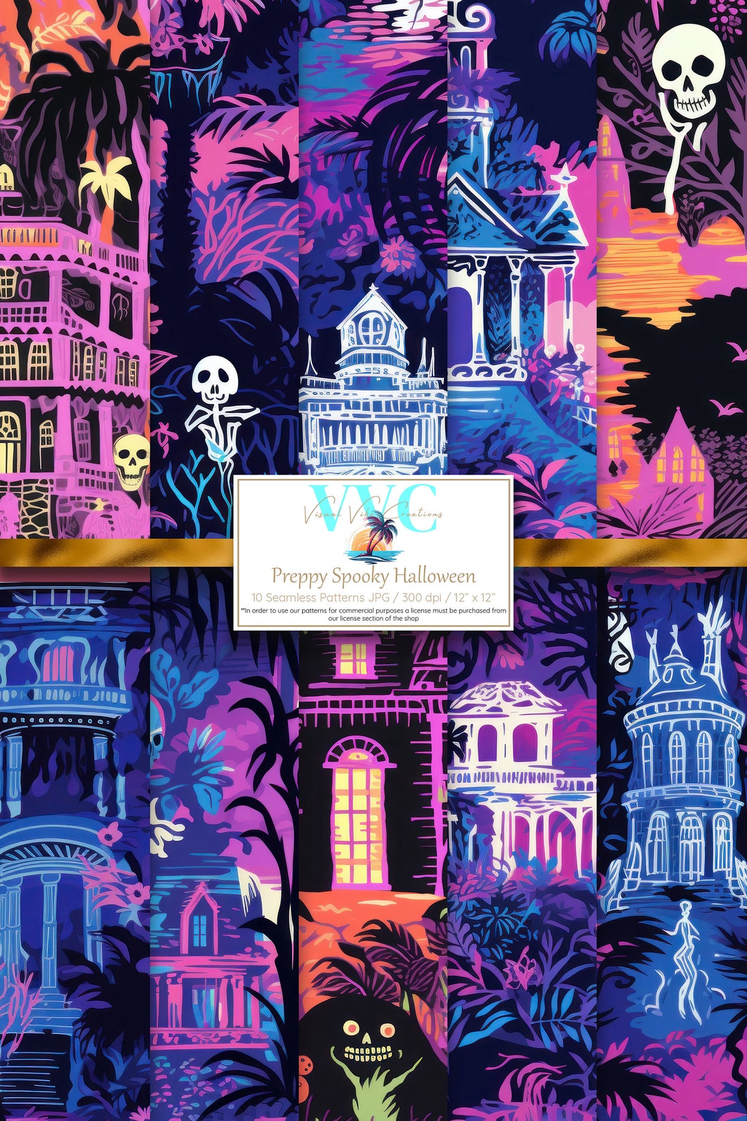 Preppy Spooky Halloween Digital Paper, 10 Seamless Patterns for ...