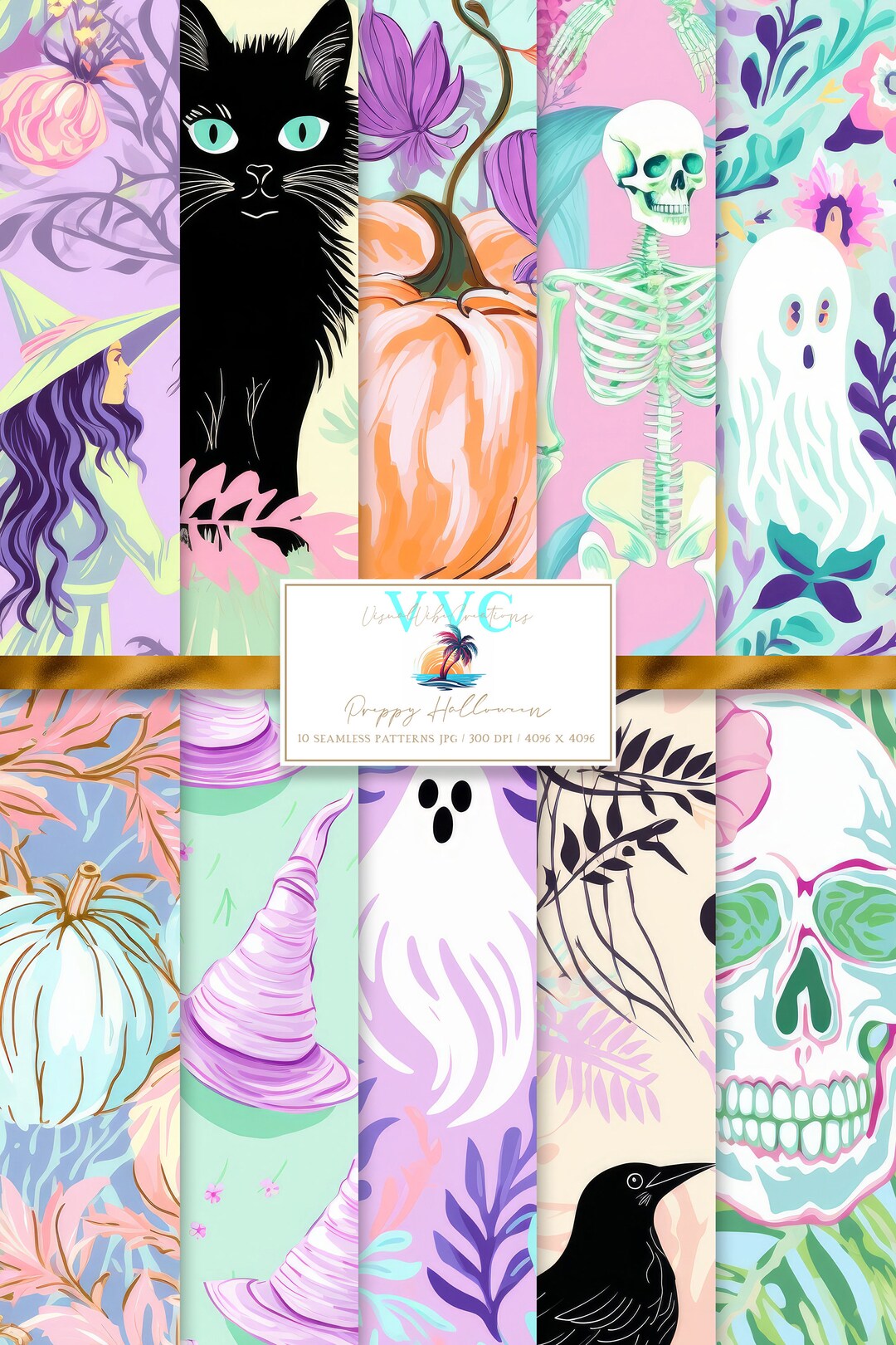Preppy Halloween Digital Paper, 10 Seamless Patterns for Printable ...
