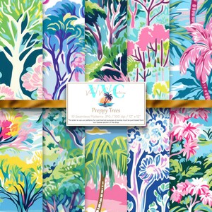 Preppy Trees Digital Paper, 10 Seamless Patterns for Printable ...