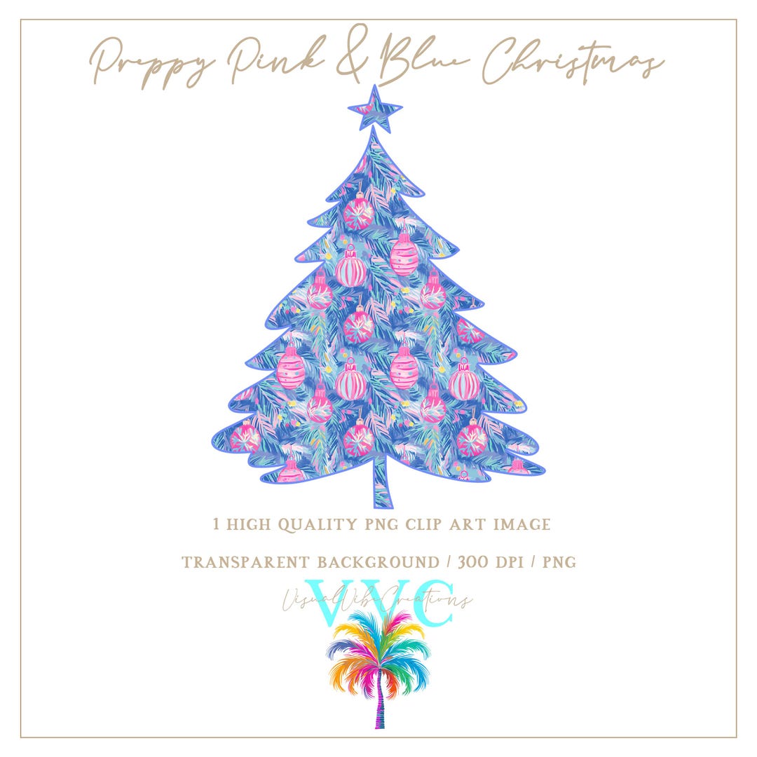 Preppy Pink & Blue Christmas Clipart - Transparent Background in PNG ...