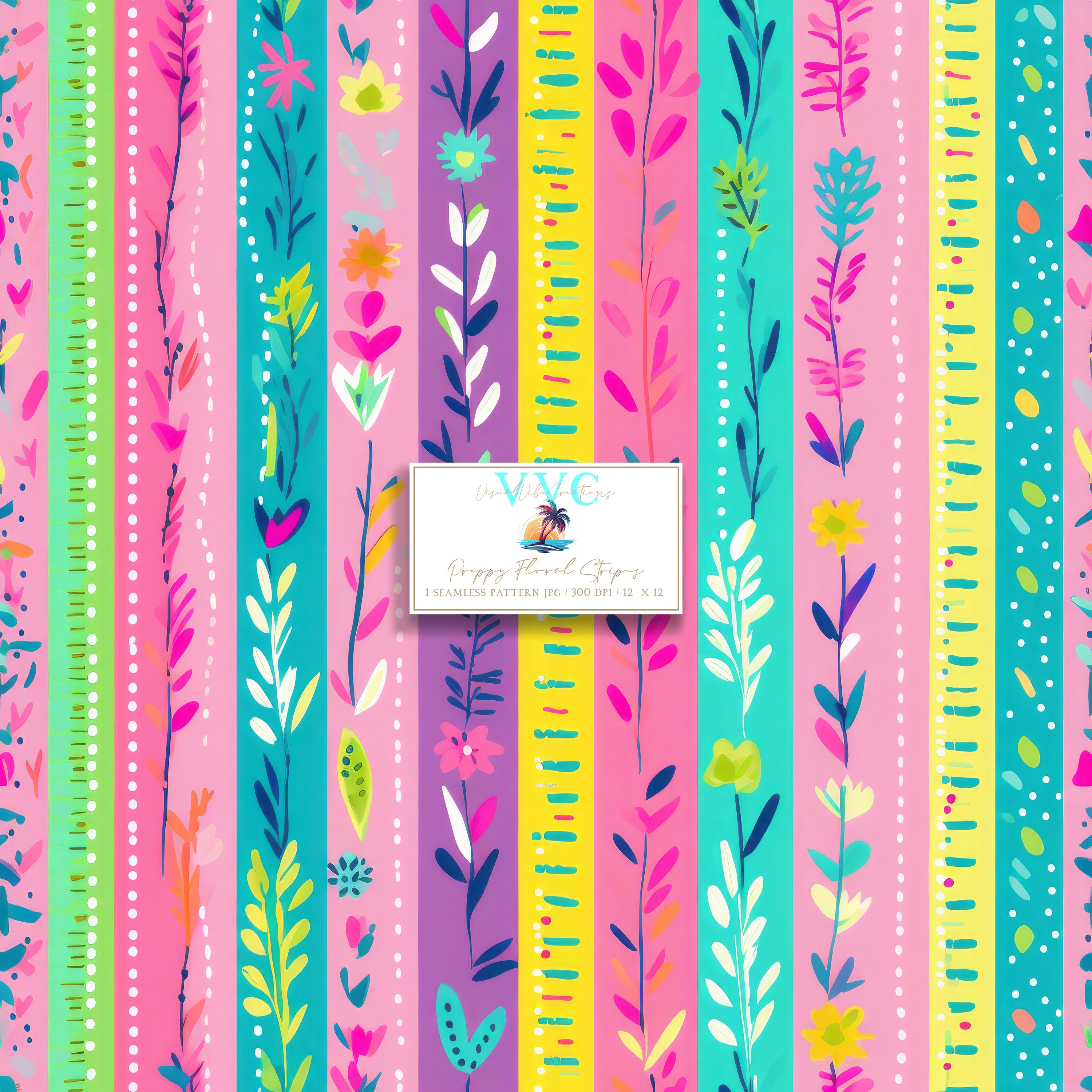 Preppy Floral Stripes Digital Paper, 1 Seamless Pattern for Scrapbook ...