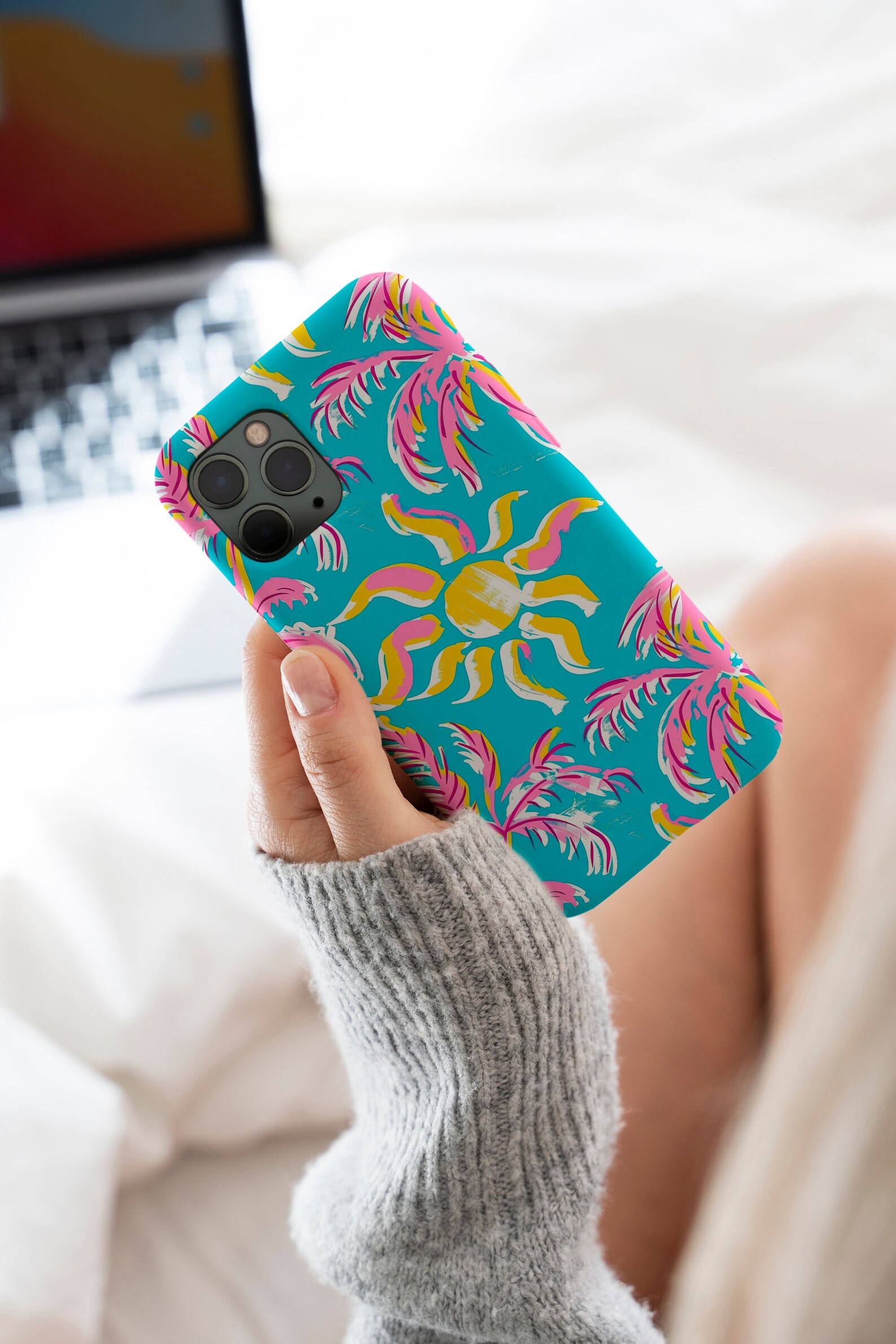 Preppy Sun & Palm Trees Digital Paper, 1 Seamless Pattern for Printable ...