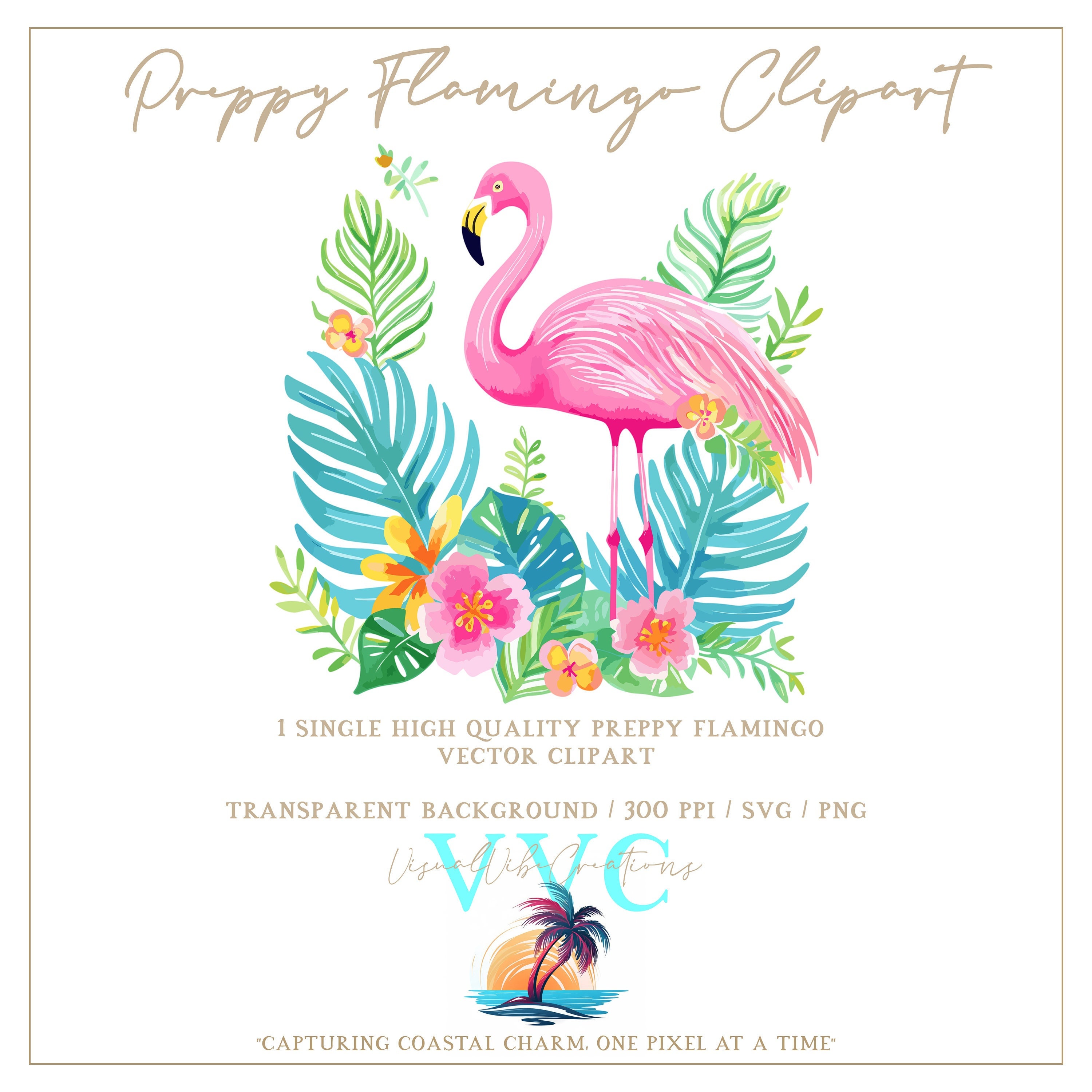 Preppy Flamingo Clipart Transparent Background in SVG, PNG, Vector ...