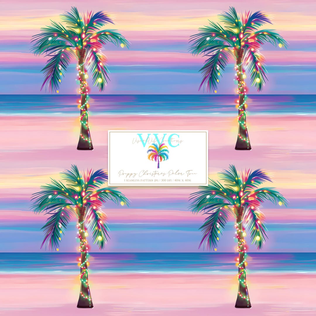 Preppy Christmas Palm Tree Digital Paper, 1 Seamless Pattern for ...