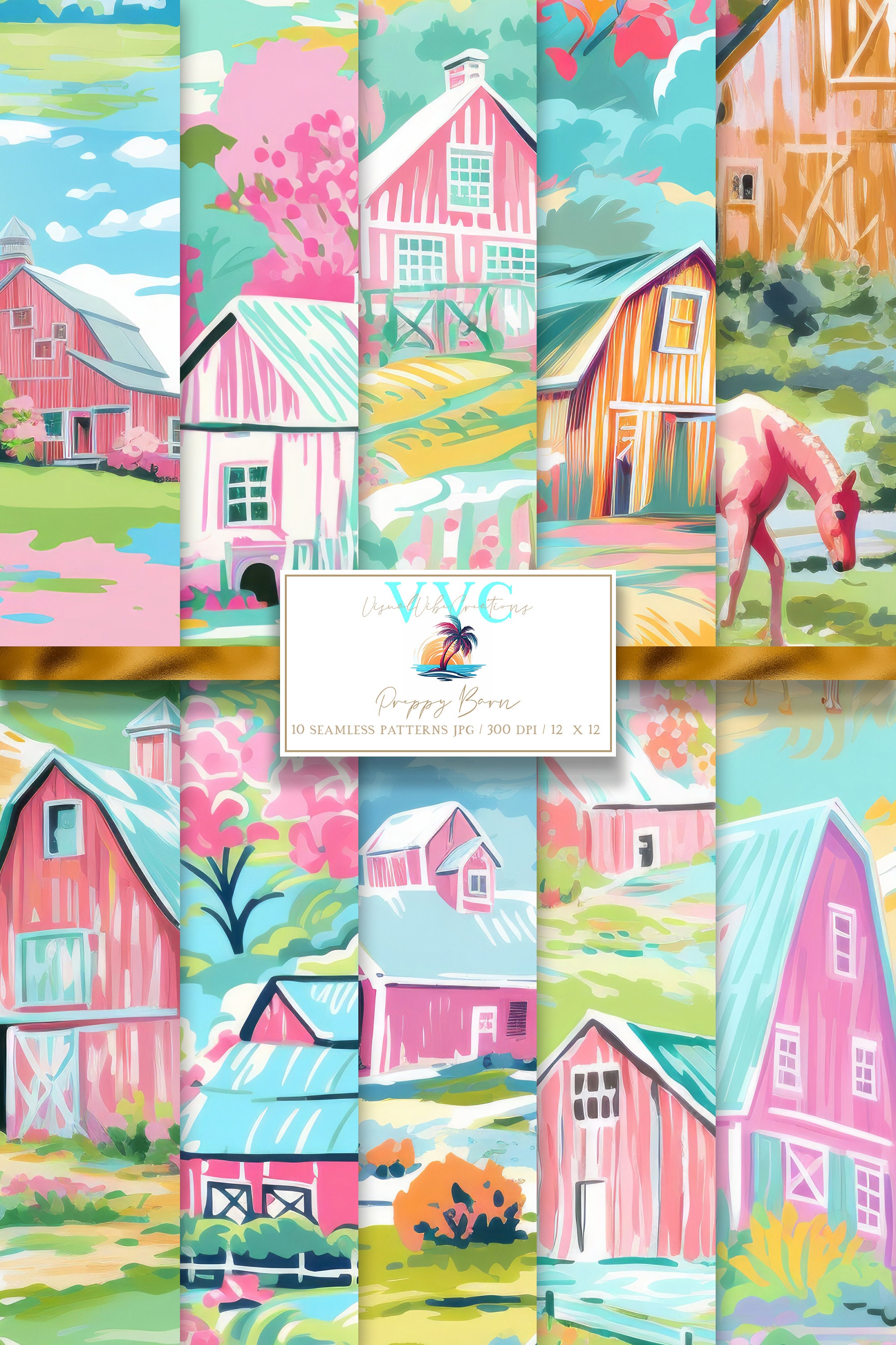 Preppy Barn Digital Paper, 10 Seamless Patterns for Printable Scrapbook ...