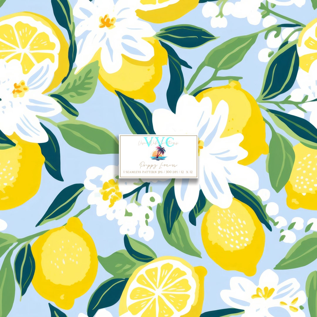 Preppy Lemon Digital Paper, 1 Seamless Pattern for Scrapbook Paper ...
