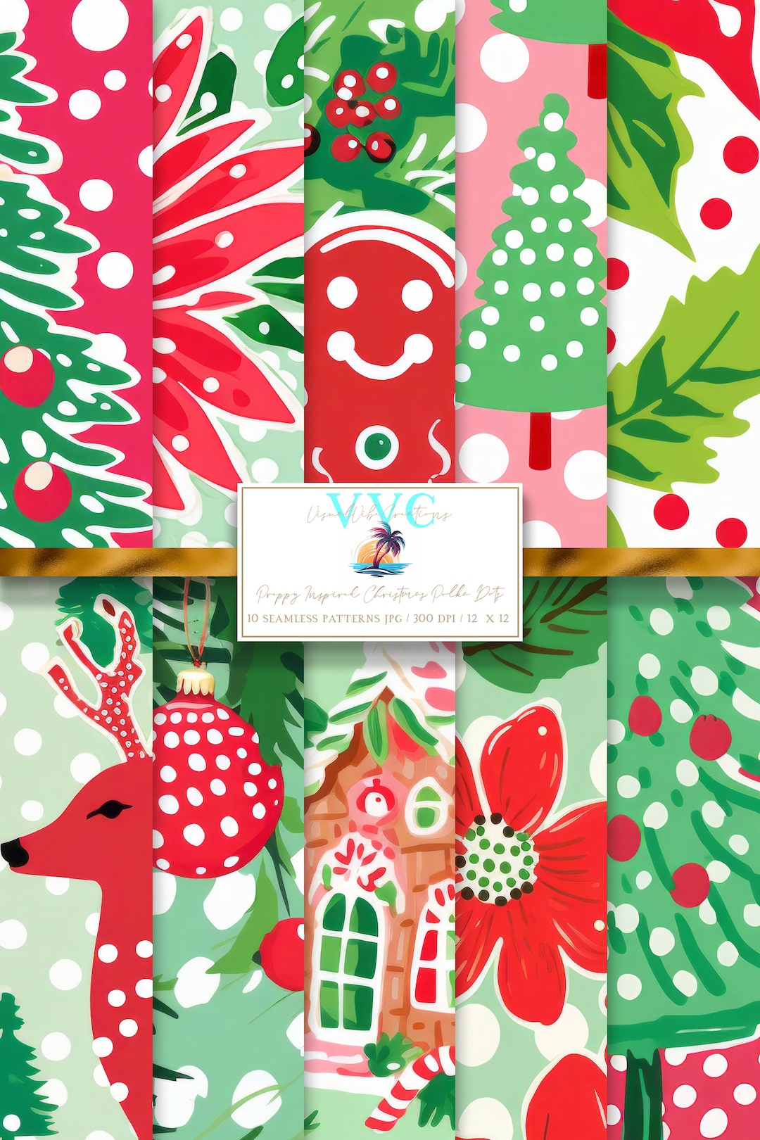 Preppy Inspired Christmas Polka Dots Digital Paper, 10 Seamless ...