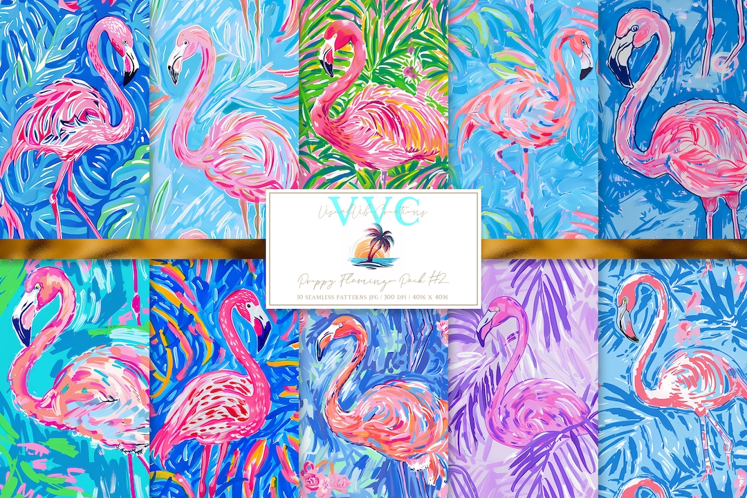 Preppy Flamingo Pack #2 Digital Paper, 10 Seamless Patterns for ...
