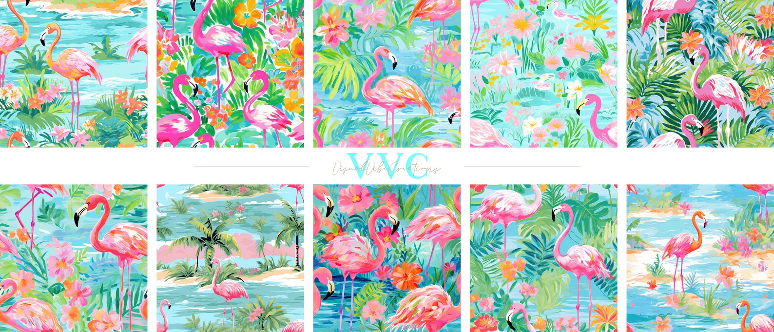 Preppy Flamingo Digital Paper, 10 Seamless Floral Patterns for ...