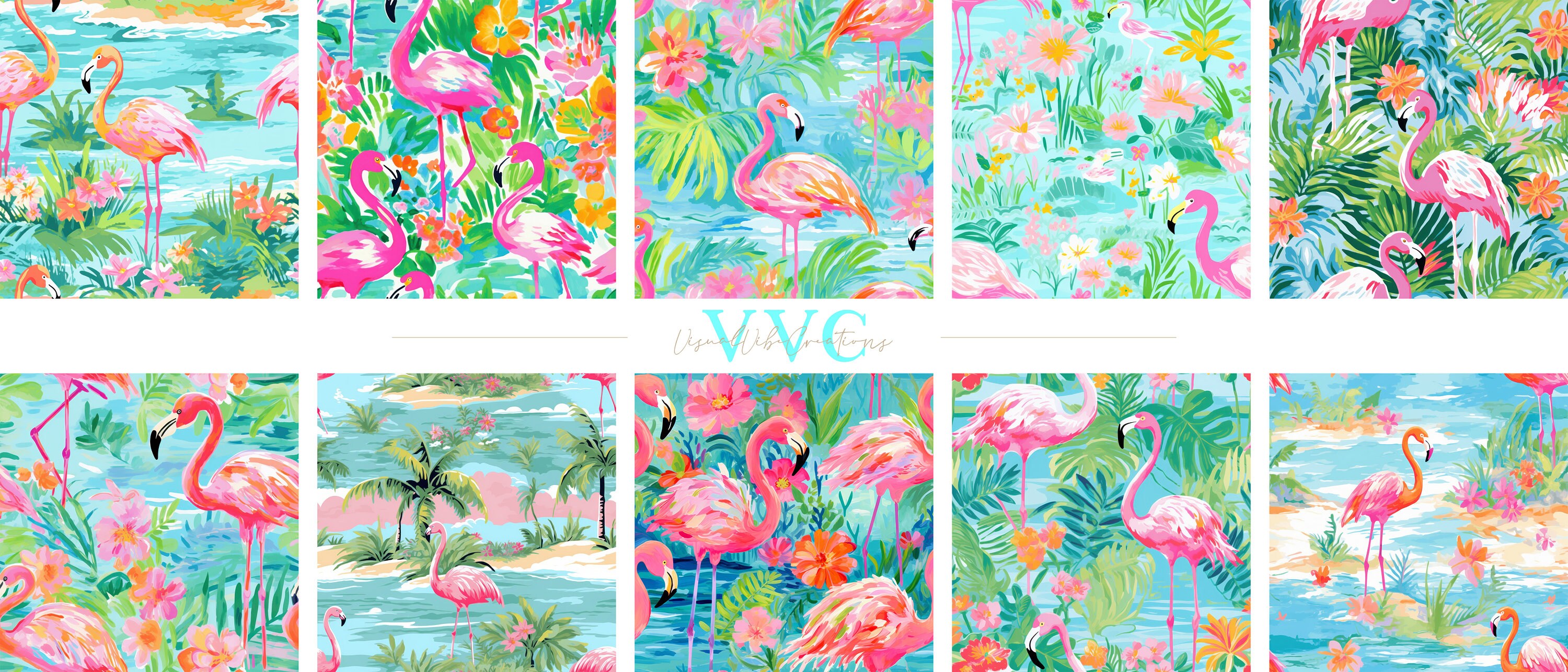 Preppy Flamingo Digital Paper 10 Seamless Floral Patterns for - Etsy