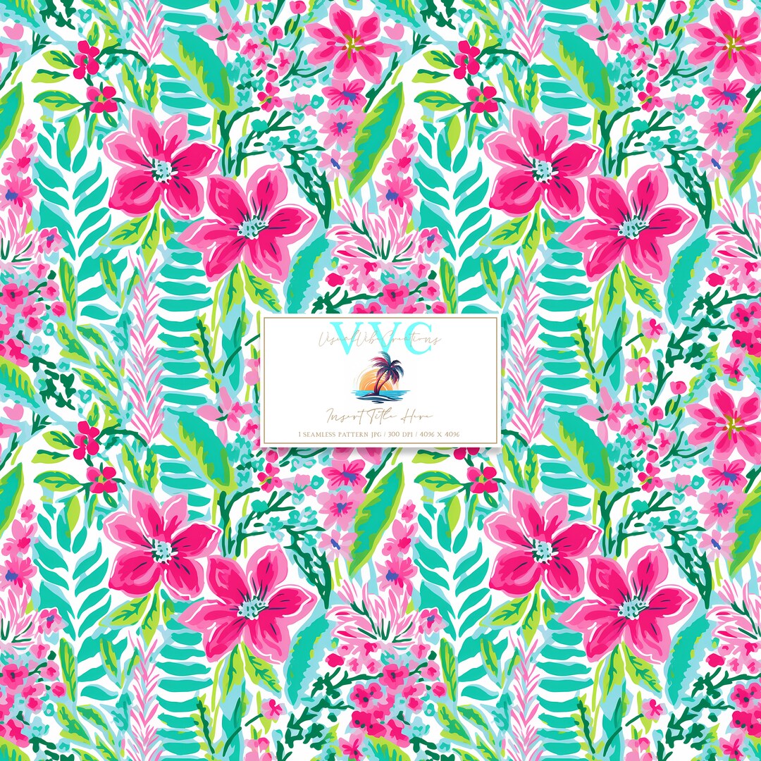 Preppy Pink & Teal Garden Digital Paper, 1 Seamless Tropical Pattern ...