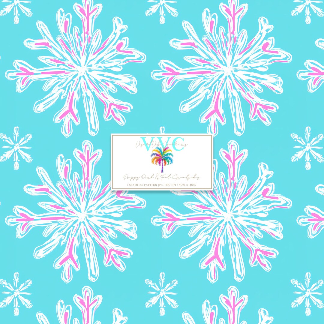 Preppy Pink & Teal Snowflakes Digital Paper, 1 Seamless Pattern for ...