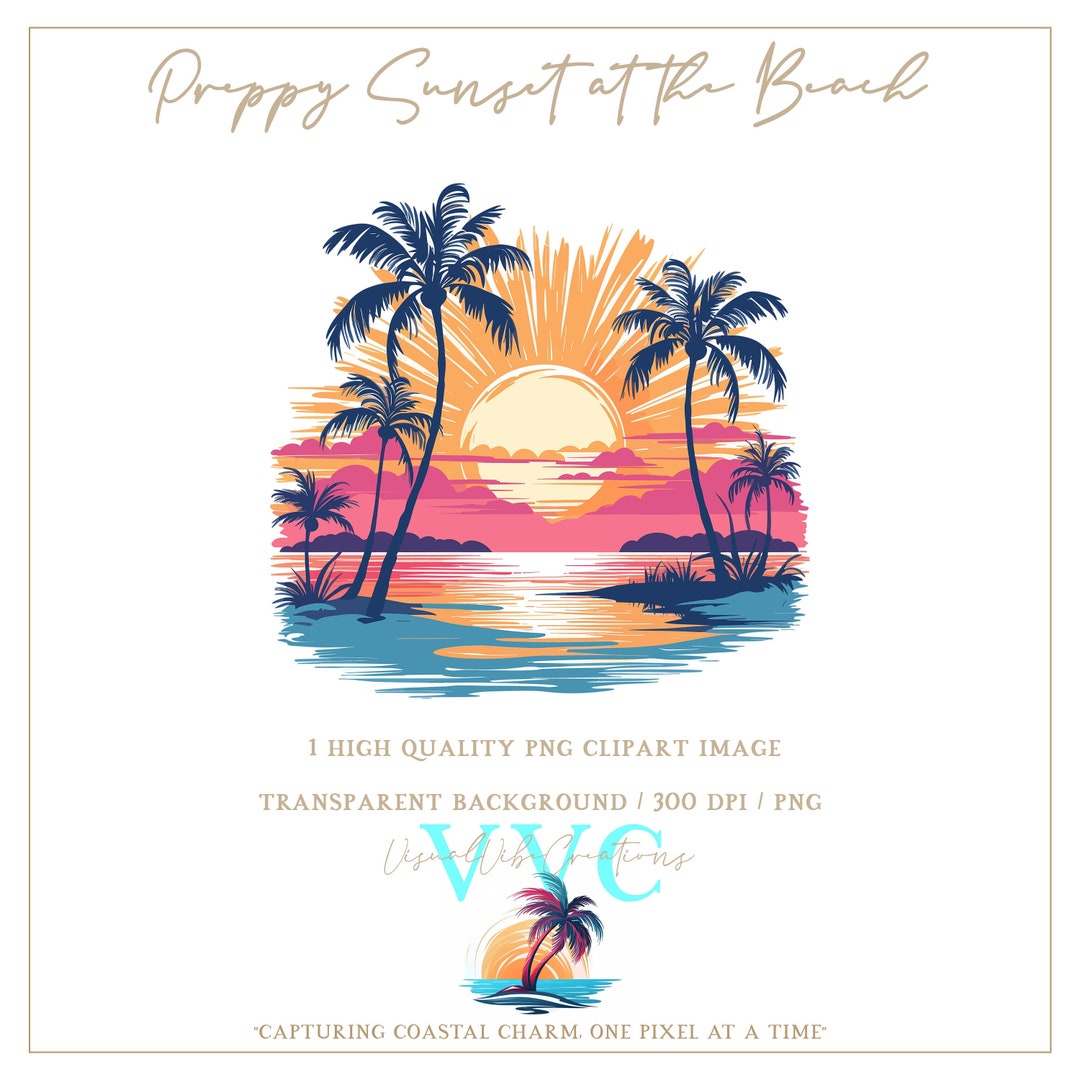 Preppy Sunset at the Beach Clip Art - Transparent Background in PNG ...