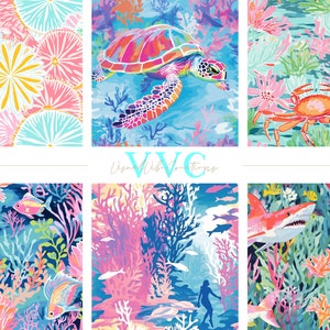 Preppy Ocean Life Digital Paper, 10 Seamless Patterns for Printable ...