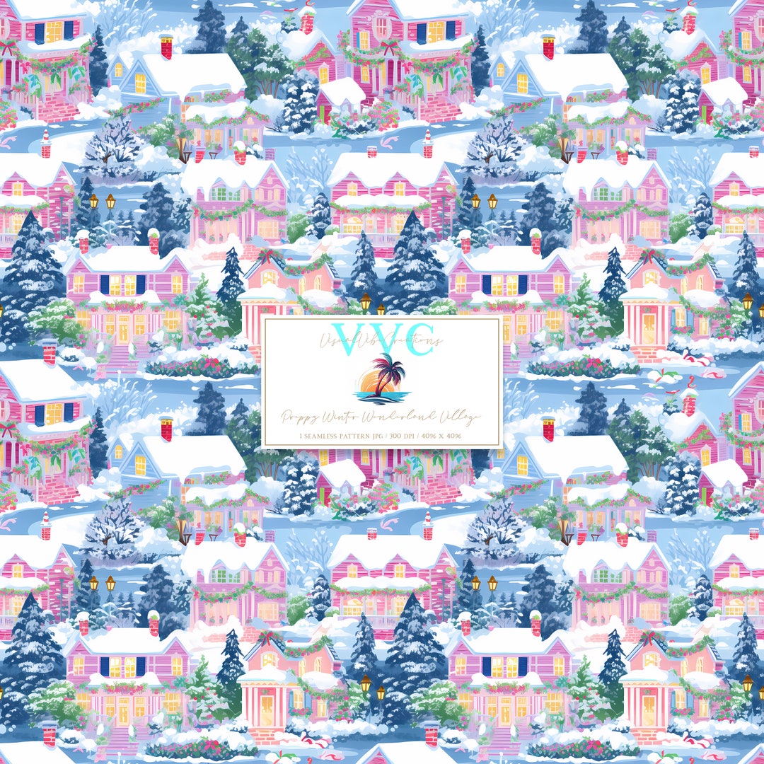 Preppy Winter Wonderland Village Digital Paper, 1 Seamless Pattern for ...