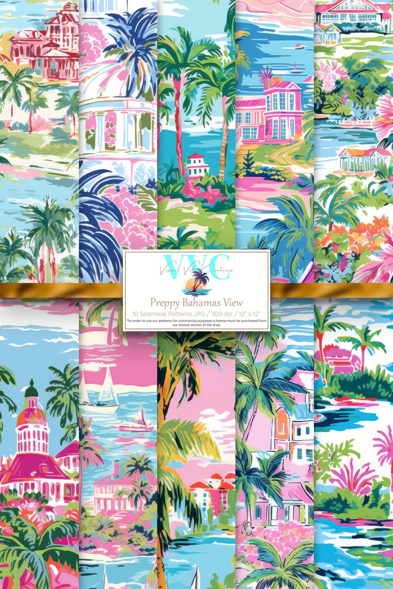 Preppy Bahamas View Digital Paper 10 Seamless Preppy Patterns - Etsy