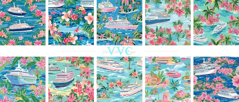 Preppy Cruise Ship Digital Paper, 10 Seamless Patterns for Printable ...