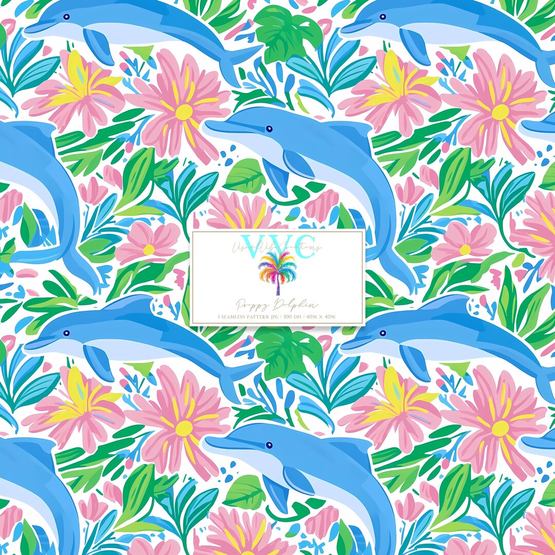 Preppy Dolphin Digital Paper, 1 Seamless Pattern for Printable ...