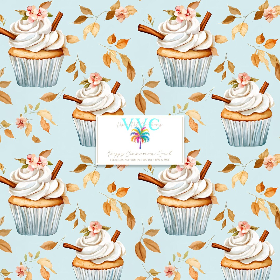Preppy Cinnamon Swirl Seamless Pattern, 1 Digital Fall Cupcake Design ...