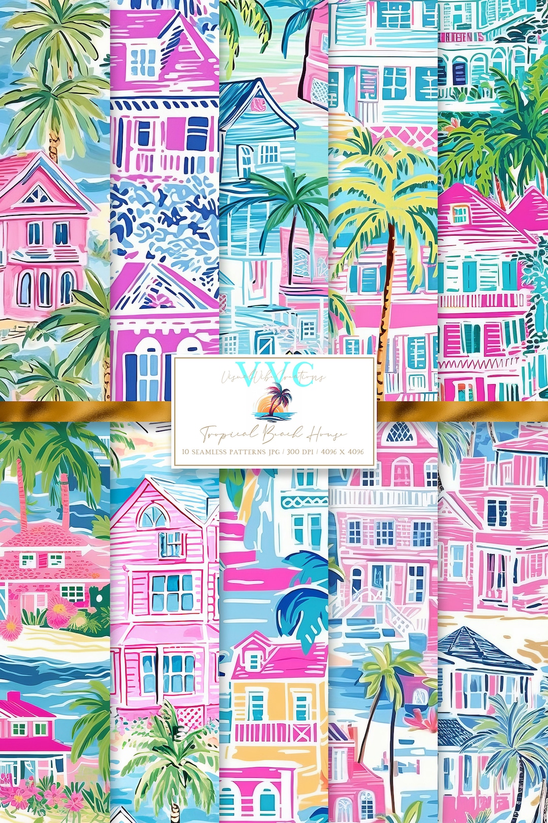 Tropical Beach House Digital Paper, 10 Seamless Preppy Beach Patterns ...