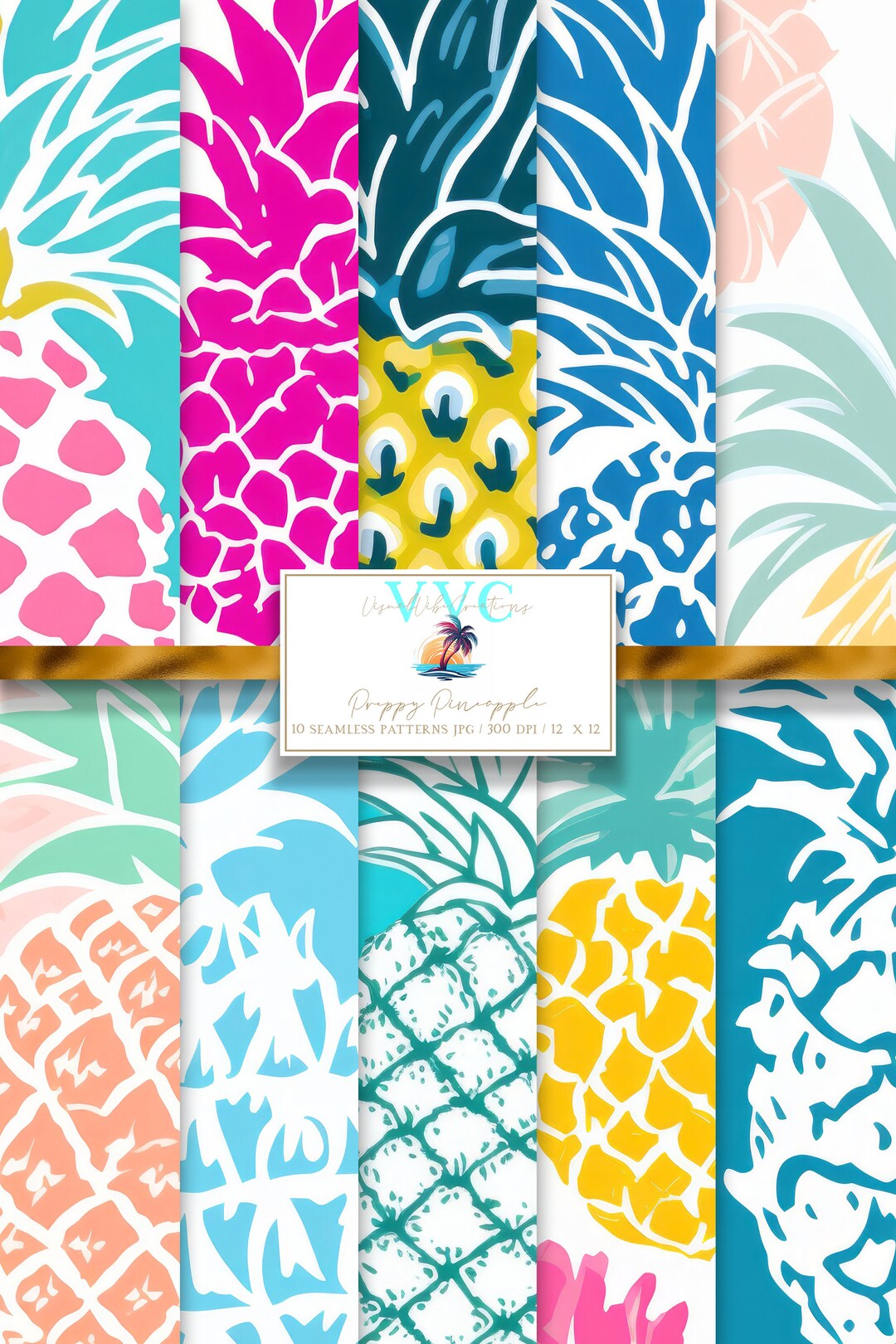 Preppy Pineapple Digital Paper, 10 Seamless Preppy Patterns for ...