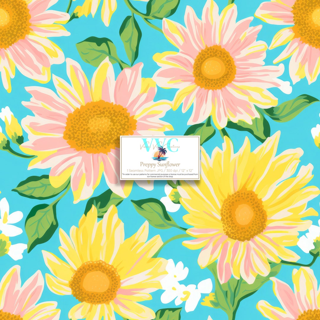 Preppy Sunflower Digital Paper 1 Seamless Pattern for - Etsy