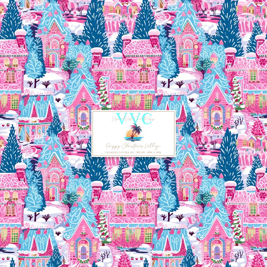 Preppy Christmas Village Digital Paper, 1 Seamless Pattern for ...