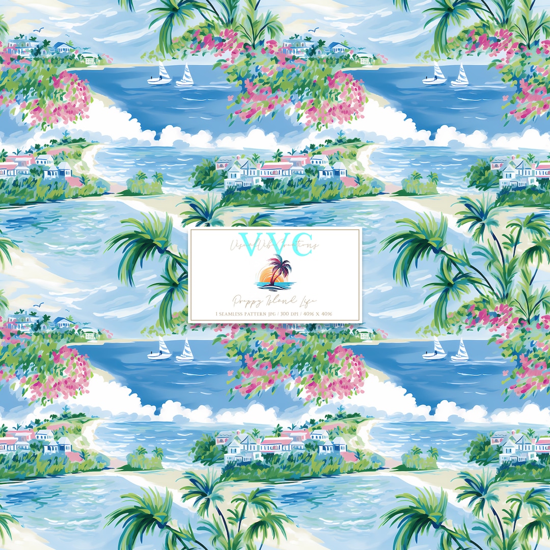 Preppy Island Life Digital Paper, 1 Seamless Pattern for Scrapbook ...
