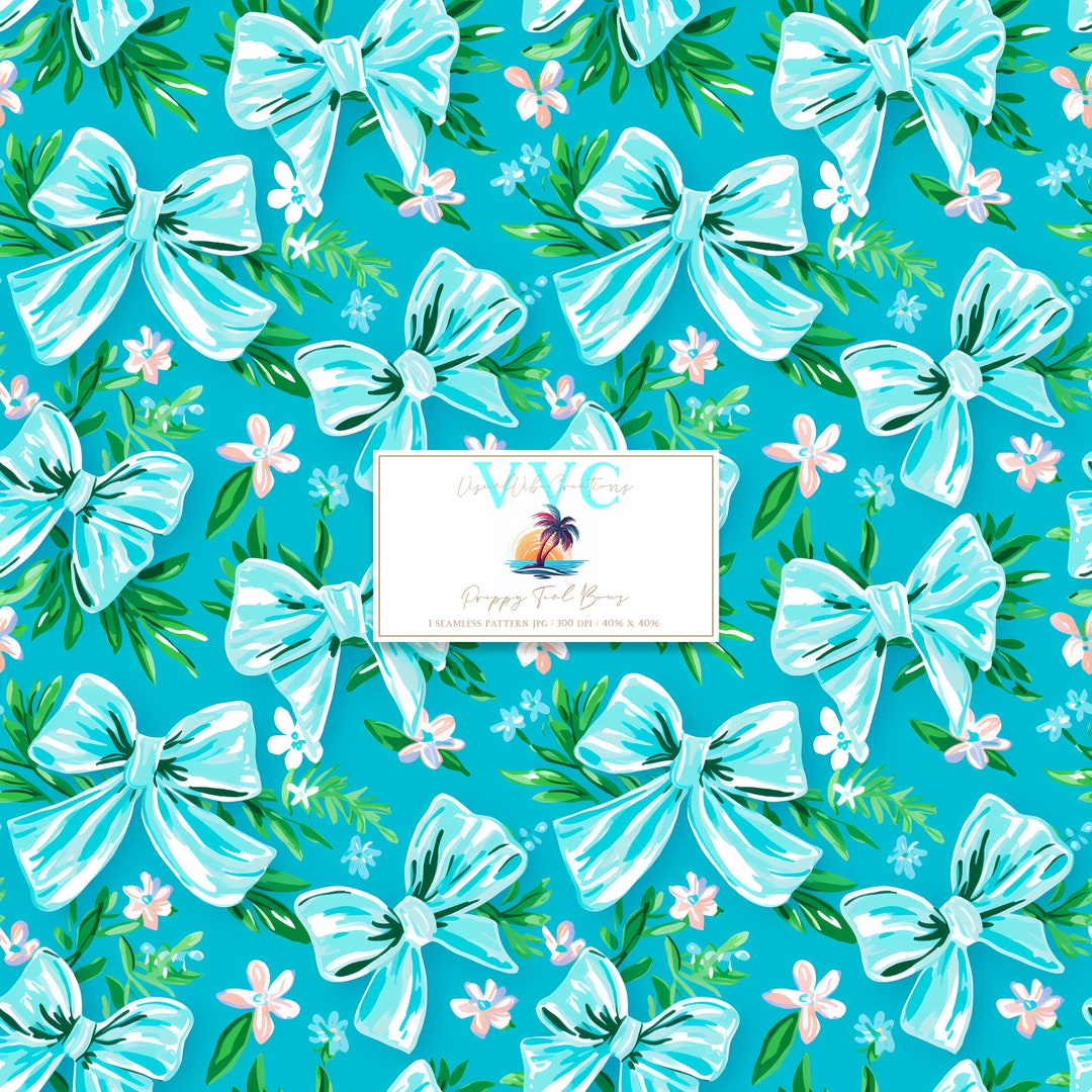 Preppy Teal Bows Digital Paper, 1 Seamless Tropical Pattern for ...