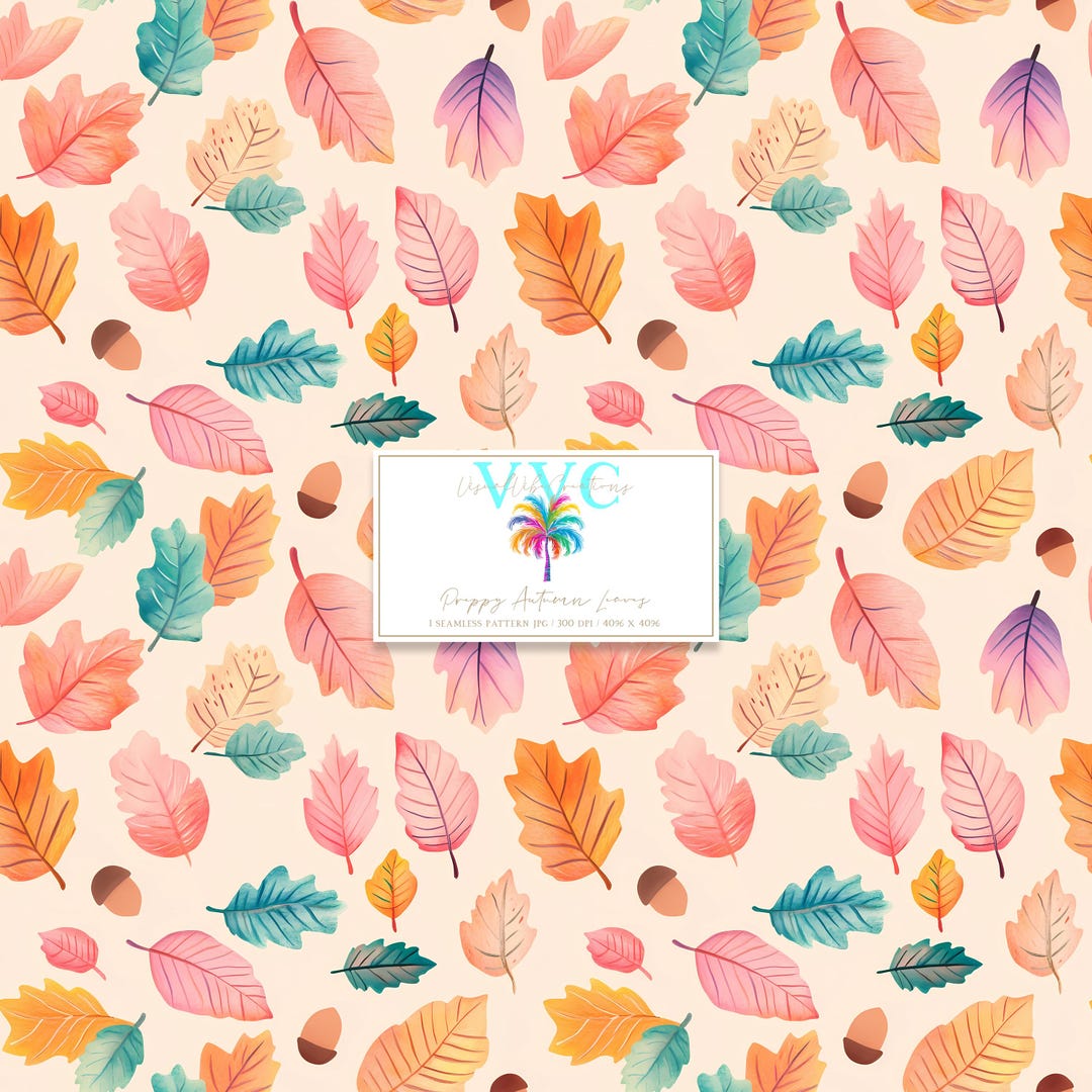 Preppy Autumn Leaves Digital Paper, 1 Seamless Pattern for Scrapbook ...