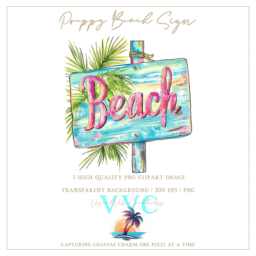Preppy Beach Sign Clip Art - Transparent Background in PNG - Floral ...