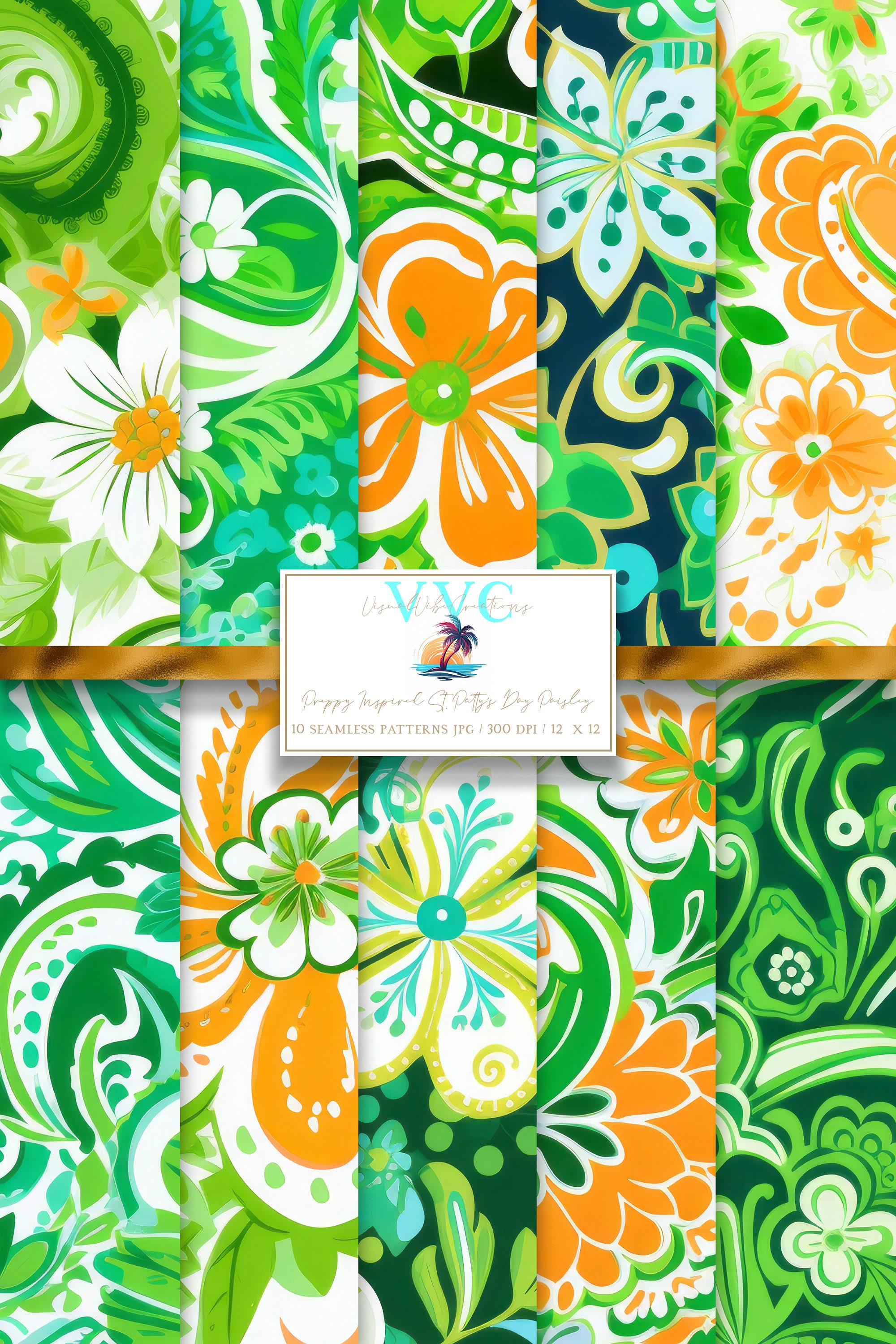 Preppy Inspired St. Patty's Day Paisley Digital Paper, 10 Seamless ...