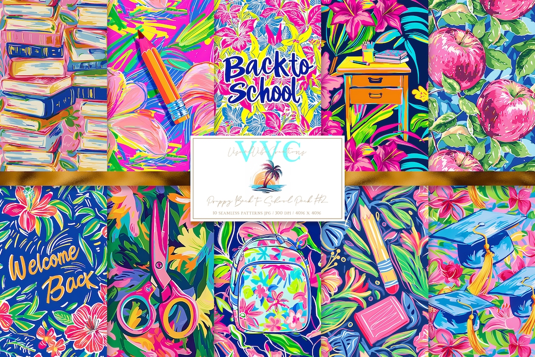 Preppy Back to School Pack #2 Digital Paper, 10 Seamless Patterns for ...