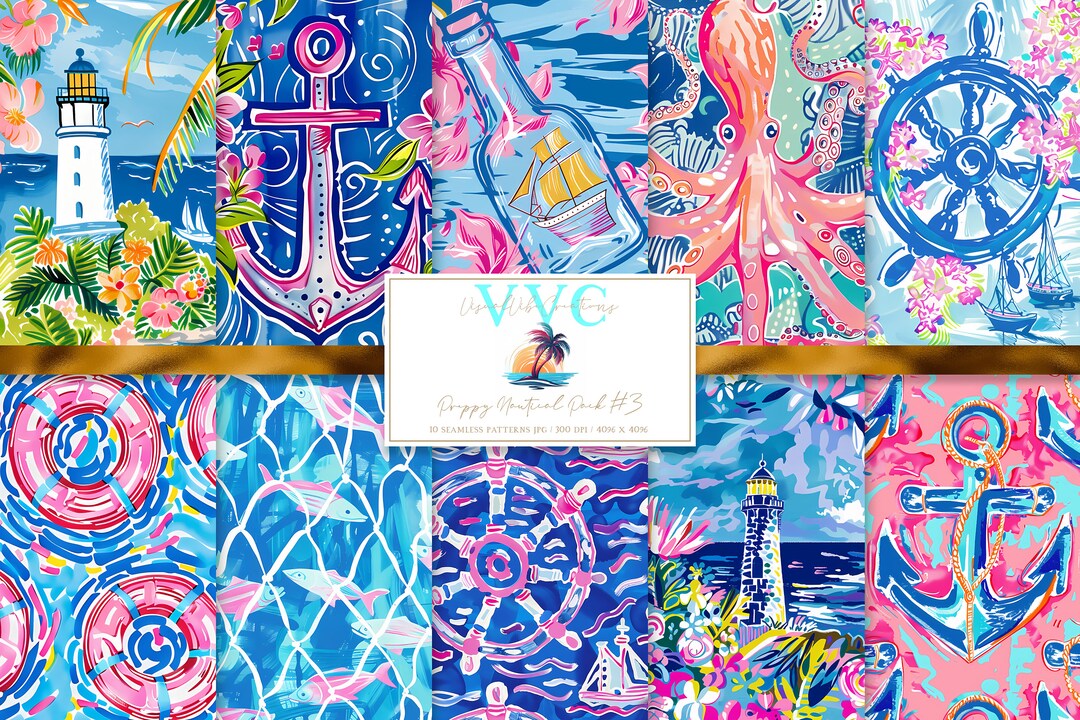 Preppy Nautical Pack #3 Digital Paper, 10 Seamless Patterns for ...