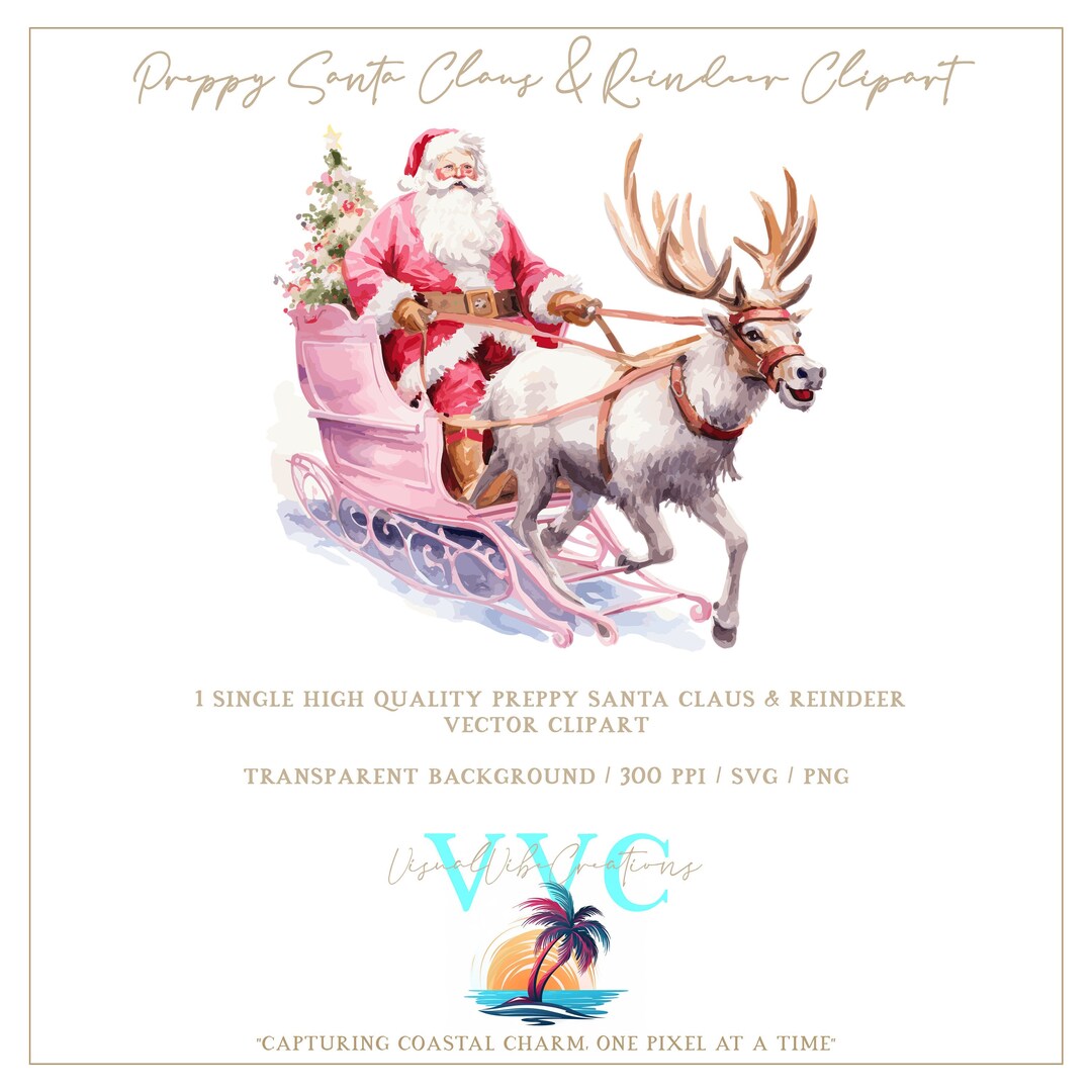 Preppy Santa Claus & Reindeer Clipart Transparent Background in SVG ...